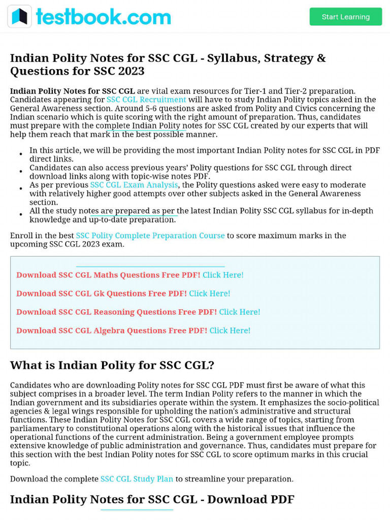 Indian Polity Notes For SSC CGL - Syllabus, Strategy & Questions For ...