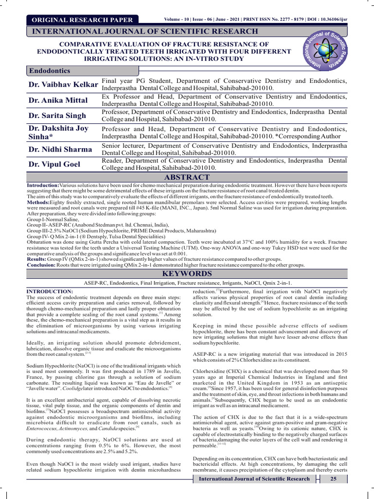 COMPARATIVE EVALUATION of FRACTURE RESISTANCE of Edno Treated Teeth ...