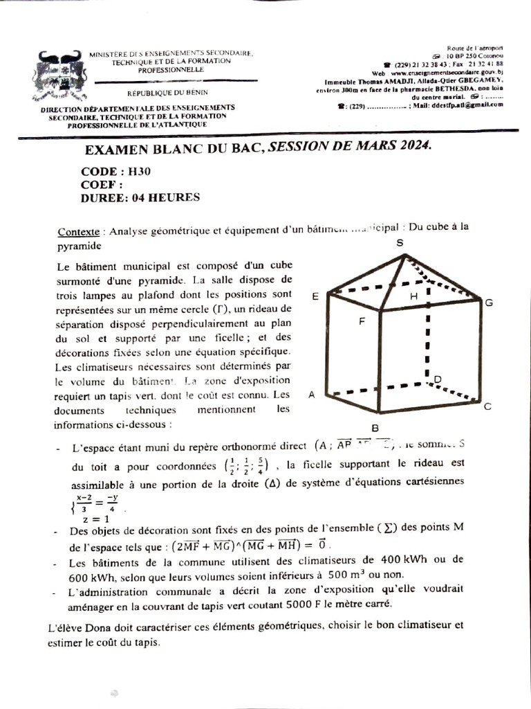 Maths Tle D Exam Blanc Atlantique 2024 | PDF