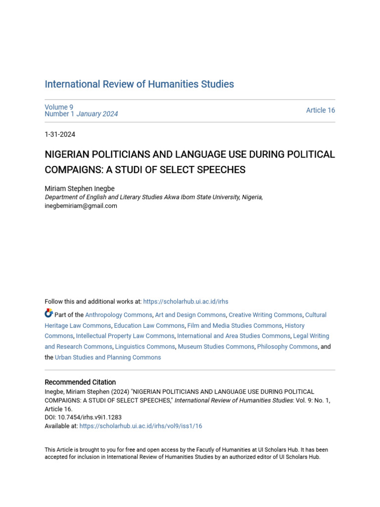 Nigerian Politicians and Language Use During Political Compaigns - A ...