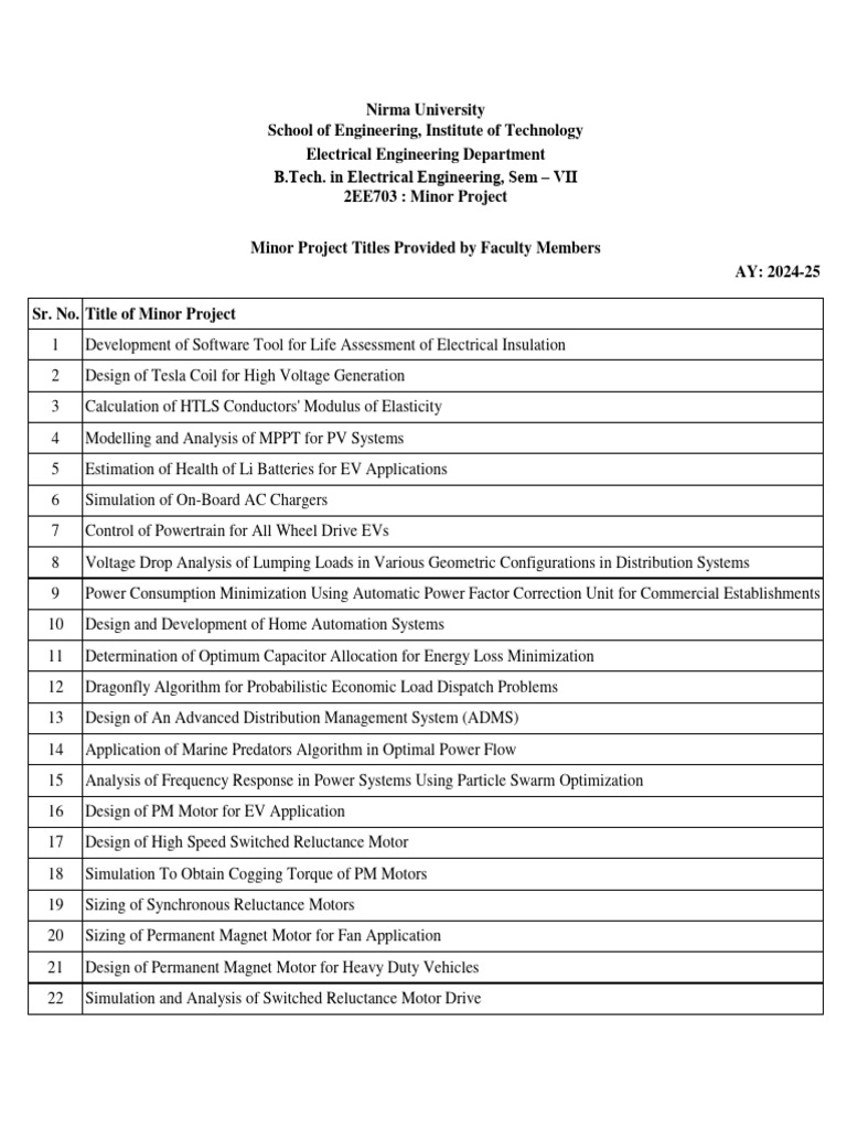 Minor Project Titles Provided by Faculty Members AY 2024-25 for ...