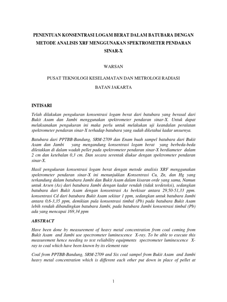 Penentuan Konsentrasi Logam Berat Dalam Batubara Dengan Metode Analisis ...