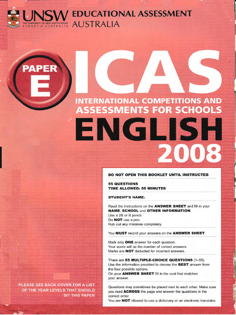 ICAS Y7 English E 2008 Questions + Answers | PDF