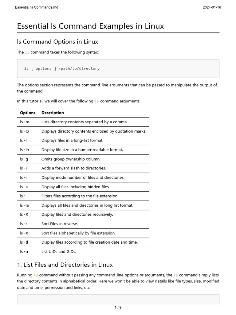 Essential Ls Commands | PDF | Computer File | Data Management