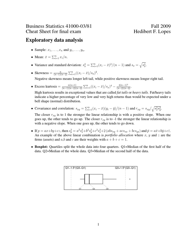 Business Statistics 41000-03/81 Fall 2009 Cheat Sheet For Final Exam ...