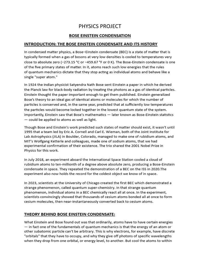 Bose-Einstein Condensate Explained | PDF | Physics | Theoretical Physics