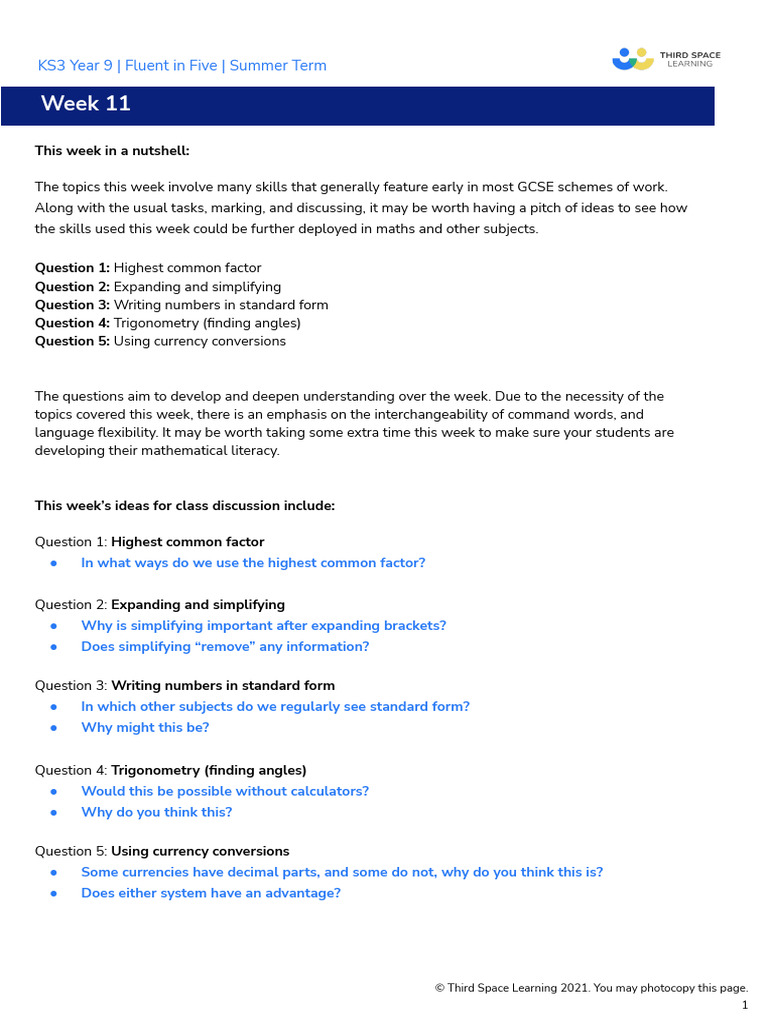 Yr9 Fluent in Five, Summer Term Week 11 | PDF | Japanese Yen