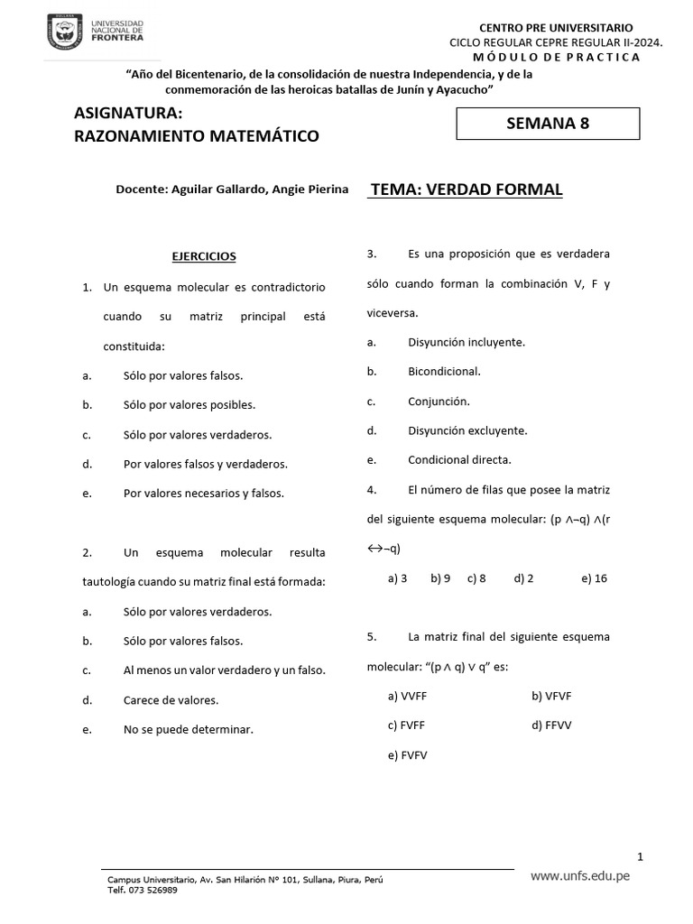 RAZONAMIENTO MATEMATICO s8 | PDF | Proposición | Lógica matemática