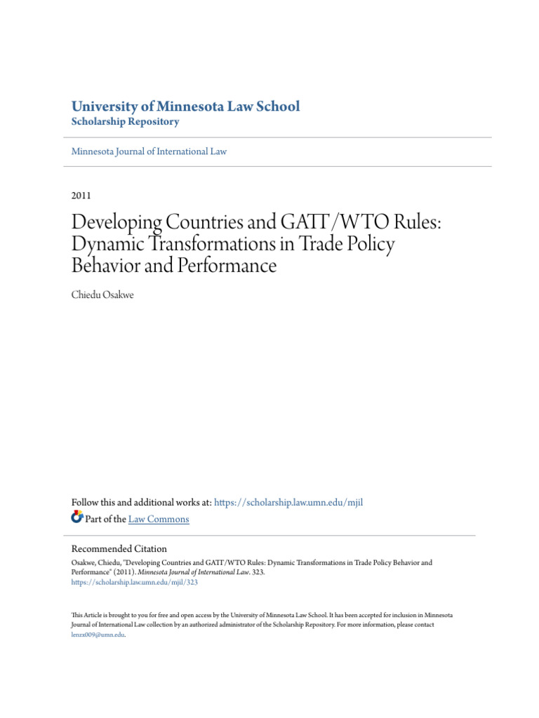 Developing Countries and GATT - WTO Rules - Dynamic Transformations | PDF | World Trade ...