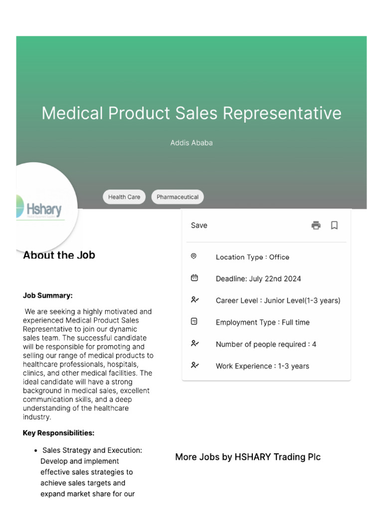 Medical Product Sale Representative | PDF