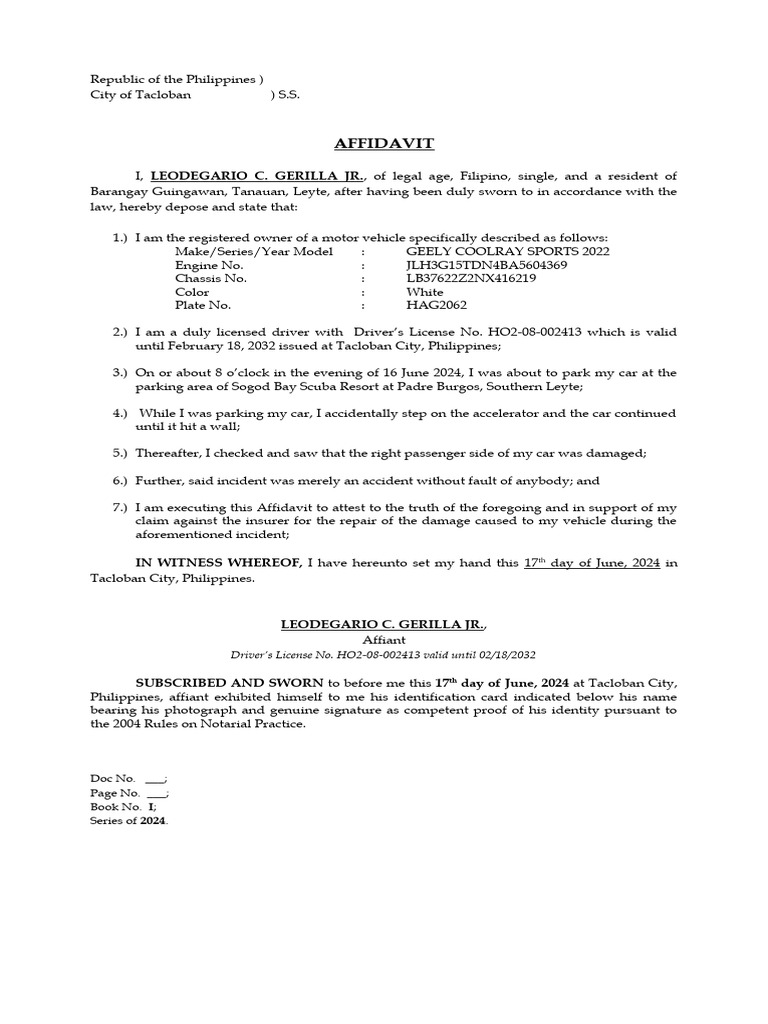 Affidavit To Claim Insurance | PDF | Law