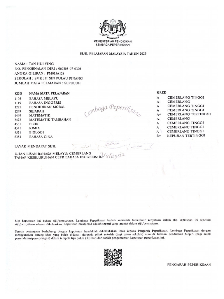 Aimst Tan Hui Ying Result | PDF