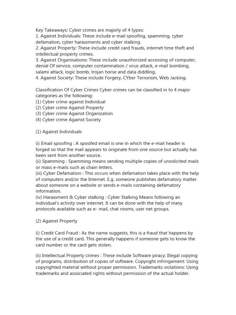 Classification of Cyber Crimes Explained | PDF | Copyright Infringement ...