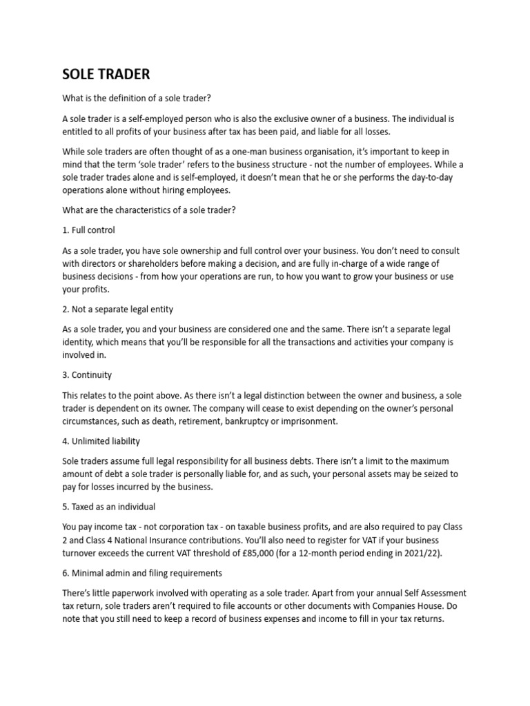 Sole Trader | PDF | Sole Proprietorship | Taxes