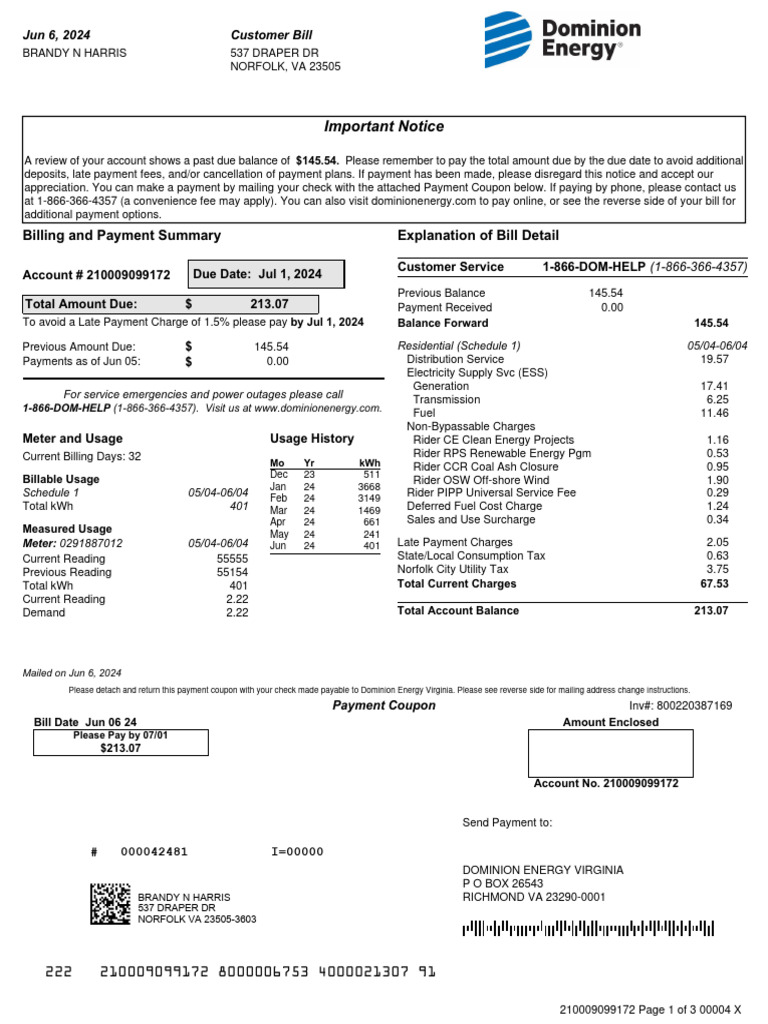 Important Notice: Billing and Payment Summary Explanation of Bill ...
