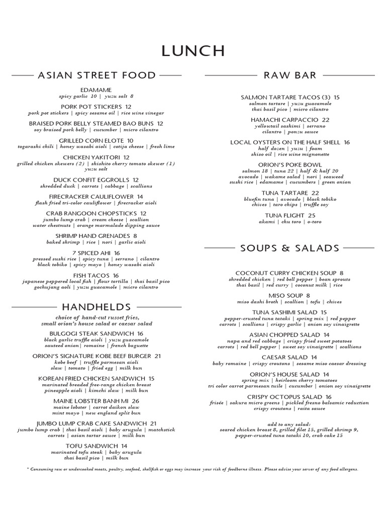 Asian Fusion Lunch Menu | PDF | Sushi | Sauce