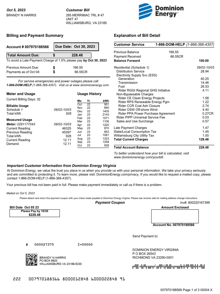 Billing and Payment Summary Explanation of Bill Detail | PDF | Cheque ...