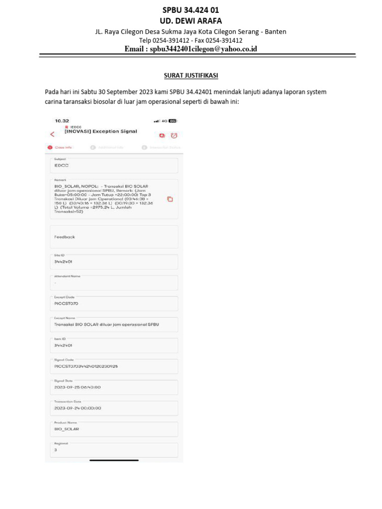 Spbu 34.42401 Justifikasi 24 September | PDF