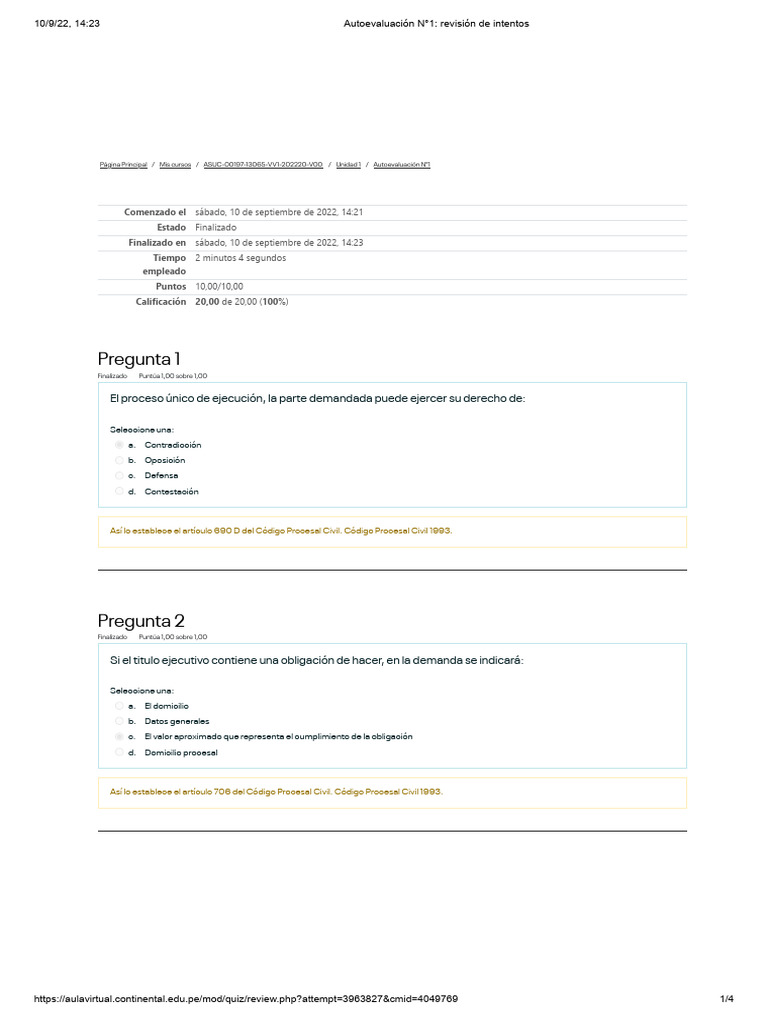 Autoevaluación N°1 - Revisión de Intentos APROBADO | PDF | Ley procesal | Gobierno