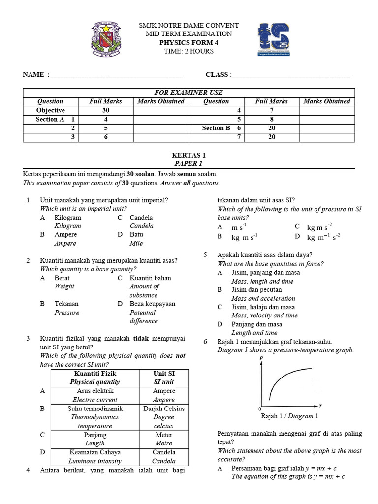 Ujian Pertengahan Fizik Form 4 SMJK | PDF