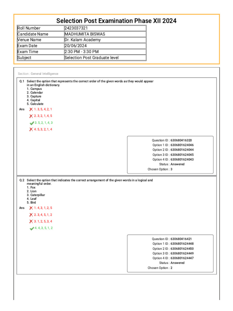 Madhu Answer Key Graduation Level Madhu | PDF