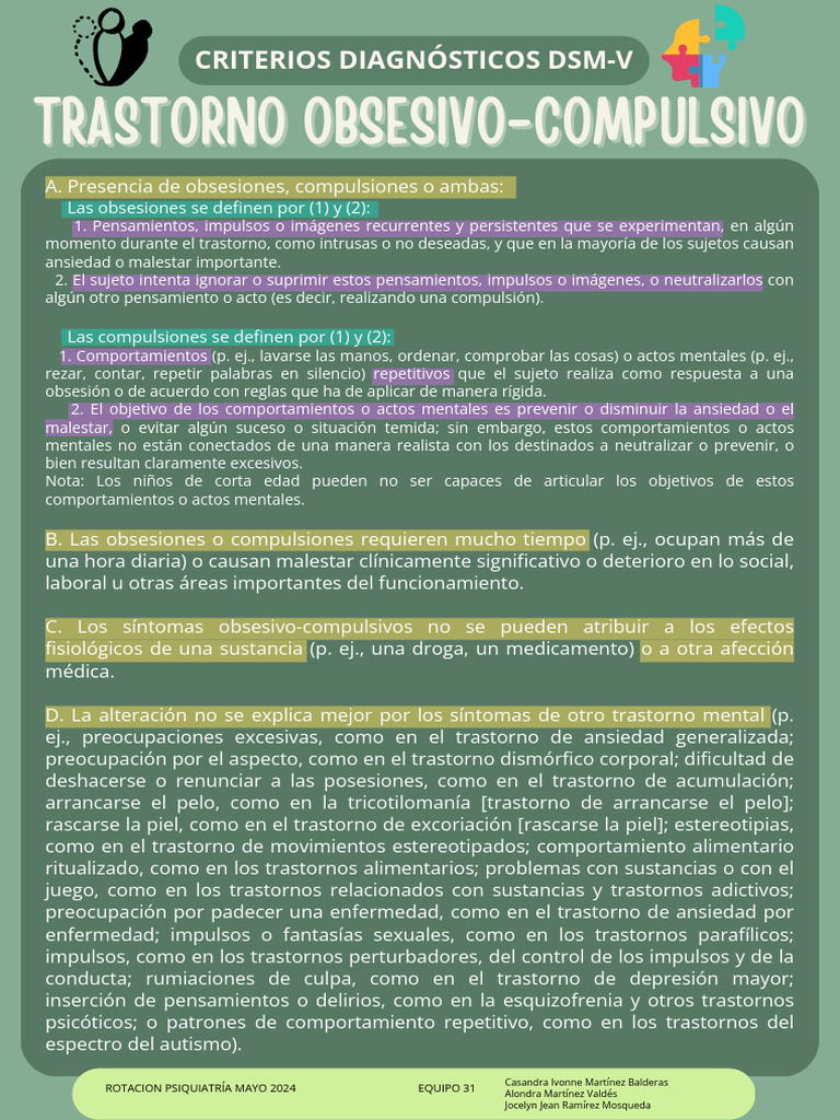 Trastorno Obsesivo-Compulsivo Trastorno Obsesivo-Compulsivo: Criterios ...