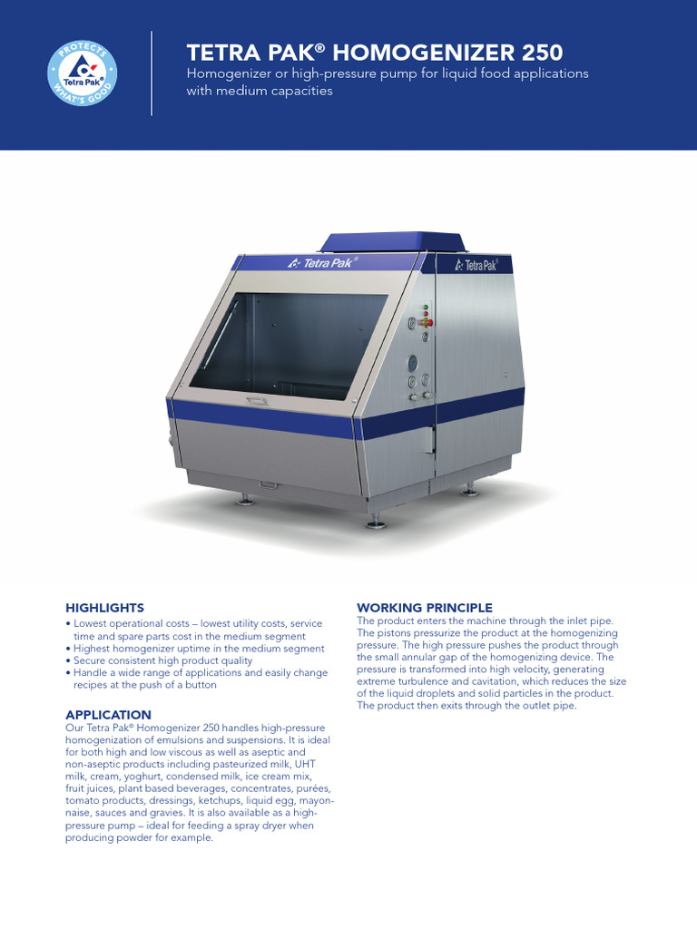 Tetra Pak Homogenizer 250 Overview | PDF | Pump | Valve