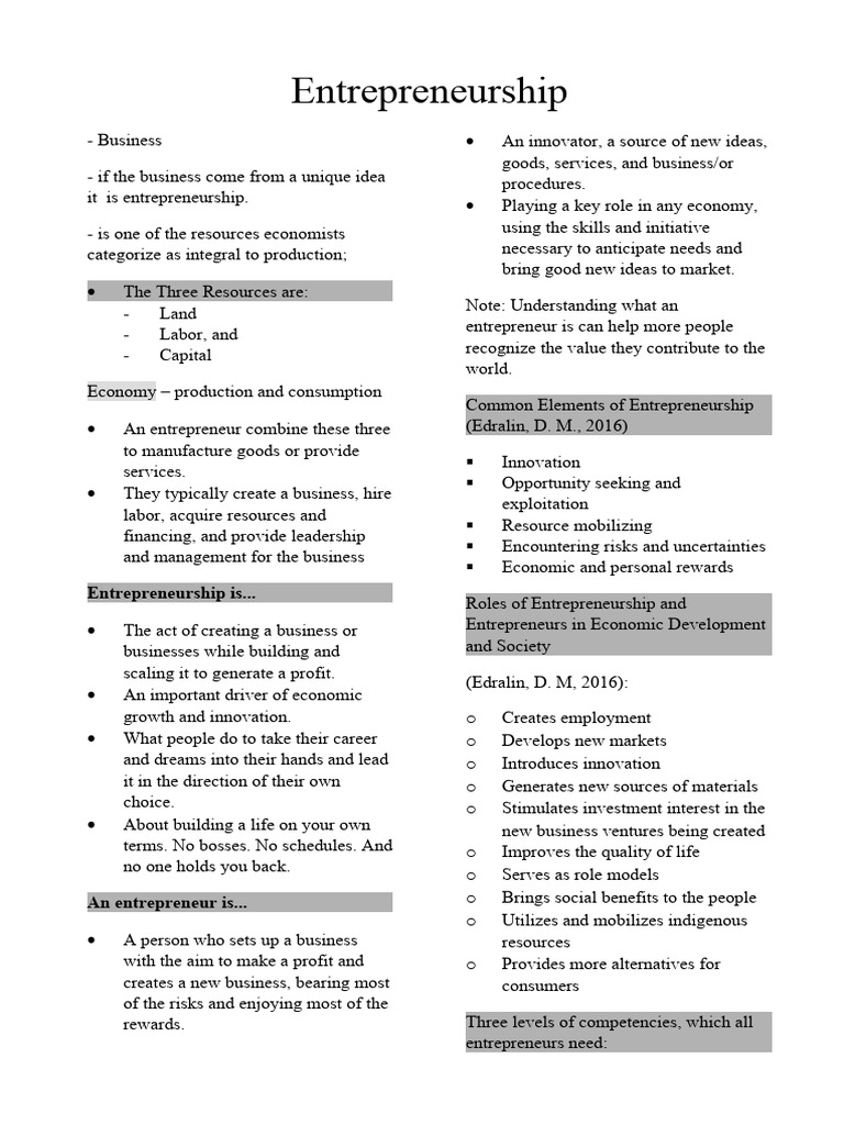 Entrepreneurship Notes | PDF | Entrepreneurship | Return On Investment