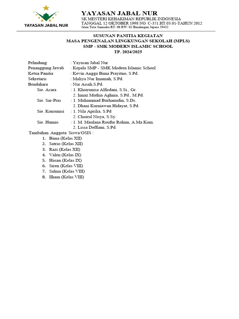 Susunan Panitia & Rundown Mpls Modis 2024 Fix | PDF
