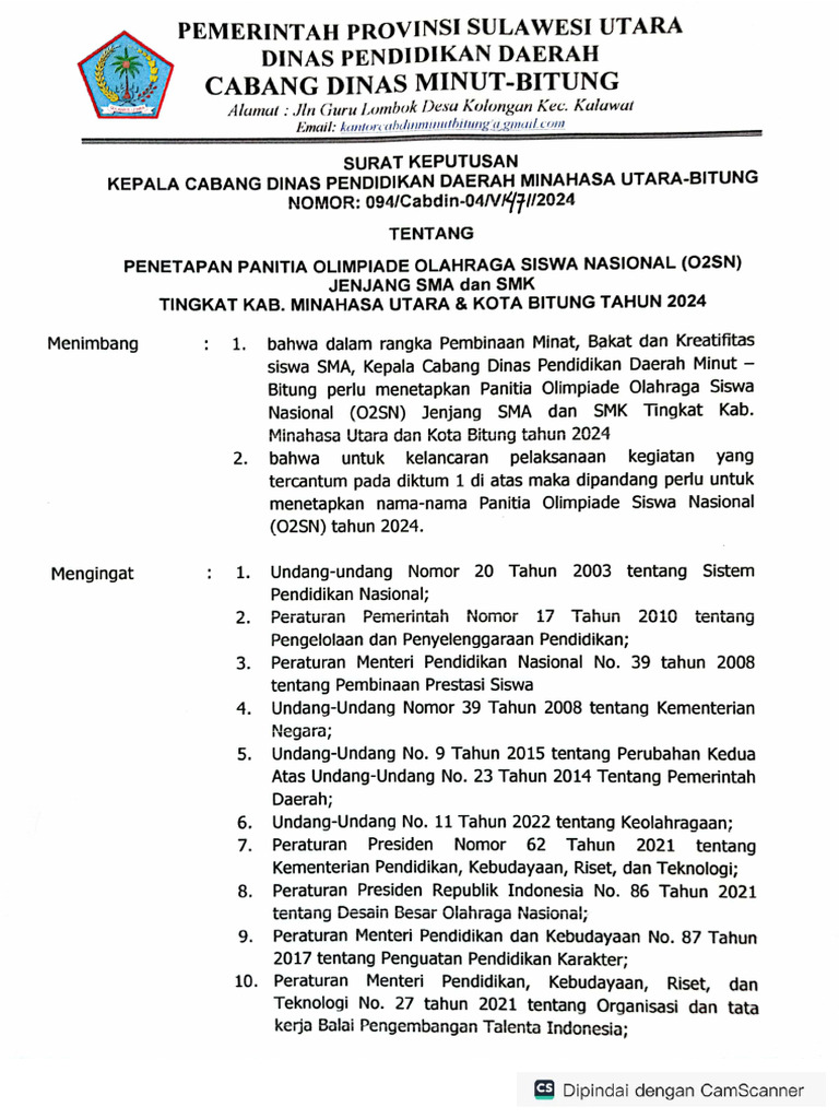 SK Penetapan Panitia O2SN 2024 | PDF