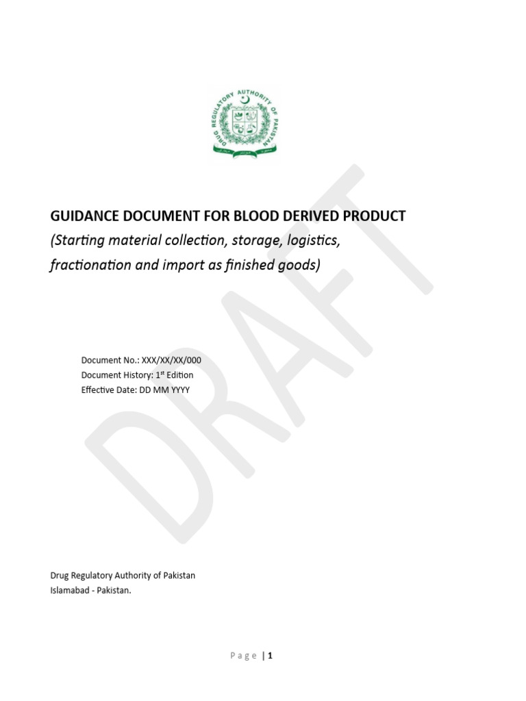 DRAFT General Guide For Blood Derived Products | PDF | Blood Donation ...