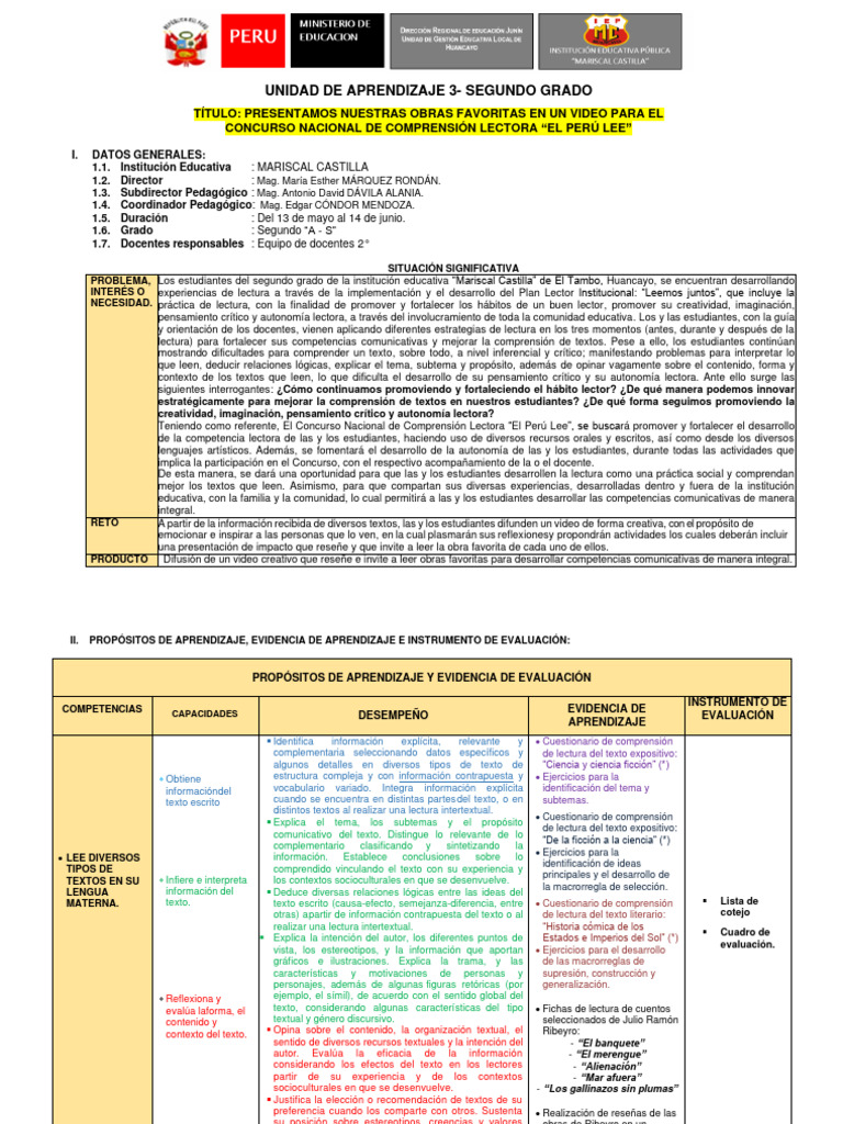 3. UNIDAD DE APRENDIZAJE 3 - 2° GRADO - II BIM. | Descargar gratis PDF | Comprensión lectora ...