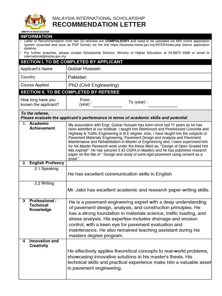 Recommendation Letter MIS | Download Free PDF | Road Surface | Engineering