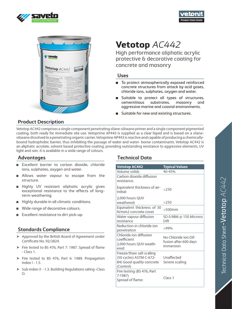 Vetotop AC442 Technical Data Sheet | PDF | Water | Coating