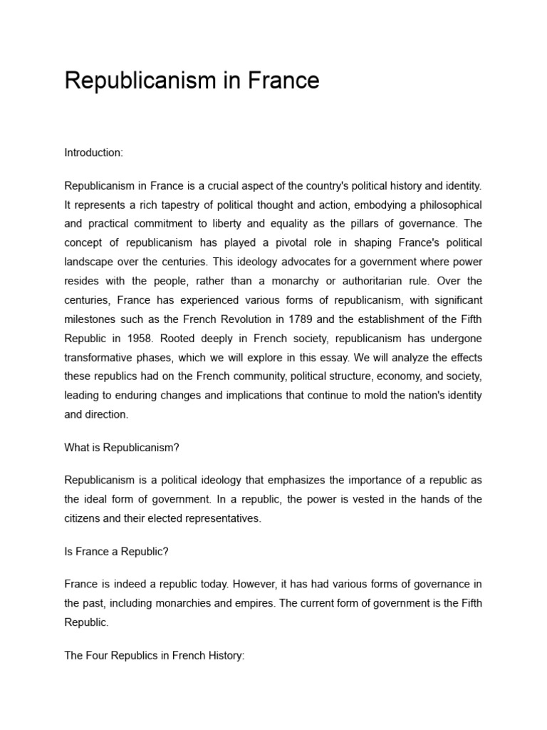 Republicanism in France - Essay | PDF | Republic | Republicanism