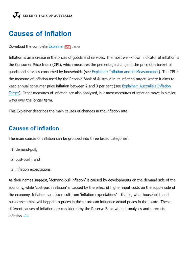 Causes of Inflation - Explainer - Education - RBA | PDF | Inflation | Nairu