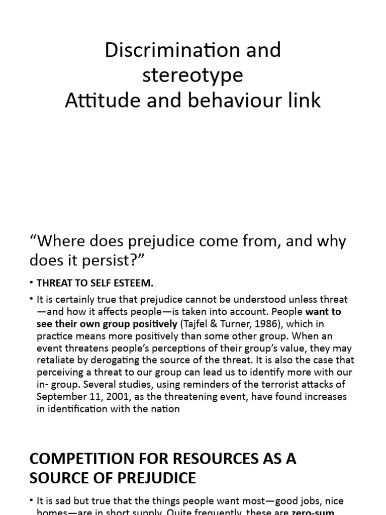 Discrimination and Stereotype - Attitude and Behaviour Link | PDF ...