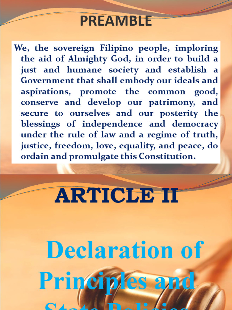 Preamble and Article 2 Declaration of Principles and State Policies ...