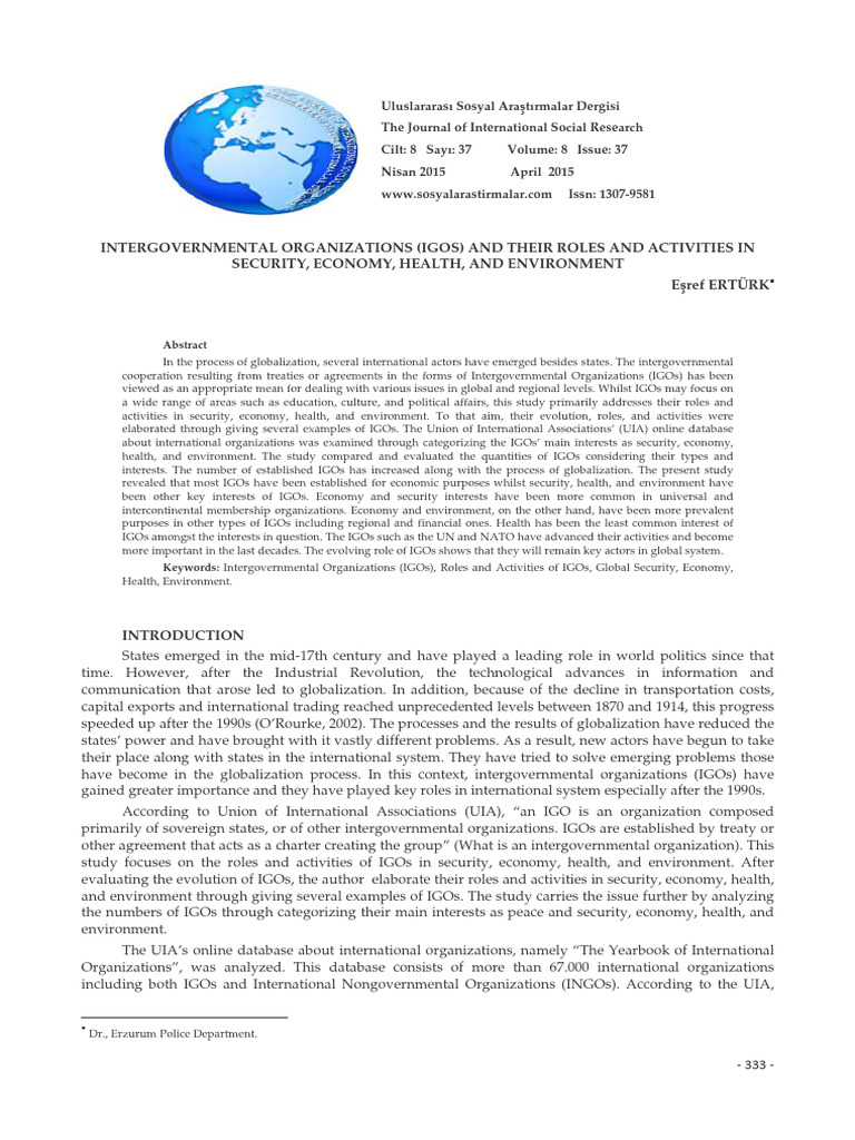 IGOs: Roles in Security, Economy, Health | PDF | World Health ...