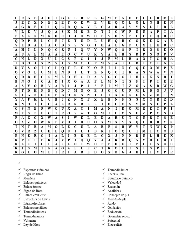Sopa de Letras de Química | PDF | Enlace químico | Redox