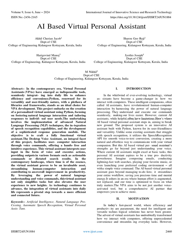 AI Based Virtual Personal Assistant | PDF | Speech Recognition | Artificial Intelligence