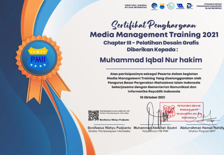 Sertifikat Peserta MMT 3 Muhammad Iqbal Nur hakim | PDF Sertifikat Peserta MMT 3 Muhammad Iqbal Nur hakim | PDF