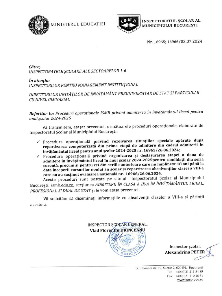 Procedura Admitere | PDF