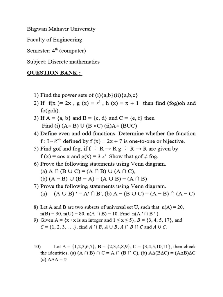 DM - Question Bank | PDF | Group (Mathematics) | Function (Mathematics)