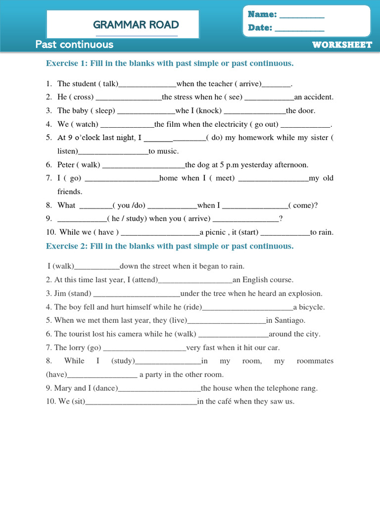 Past Continuous - Worksheet 1 | PDF | Language Arts & Discipline