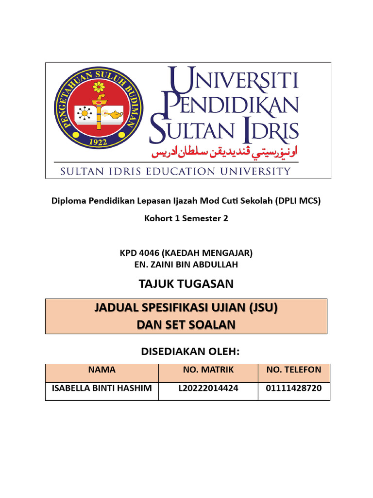 JADUAL SPESIFIKASI UJIAN | PDF