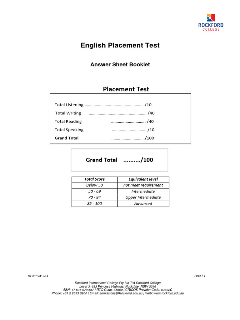 RC - EPT Answer Sheet Booklet RWL V1.1 | PDF | Human Communication | Linguistics