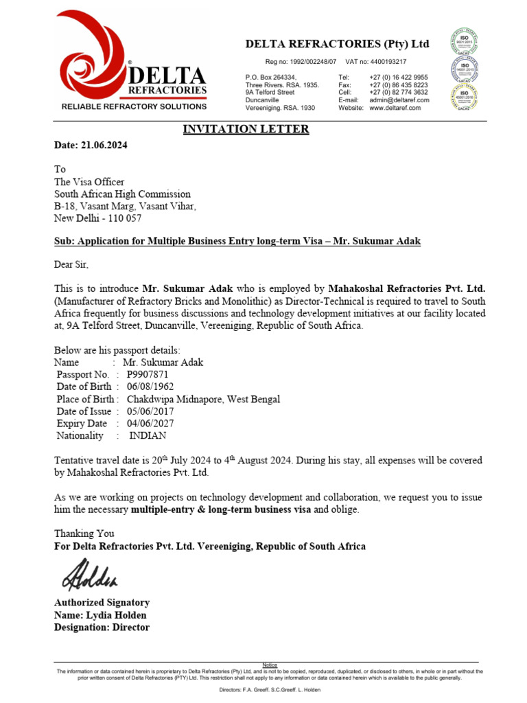 Invitation Letter - Sukumar Adak | PDF | Government And Personhood | International Law