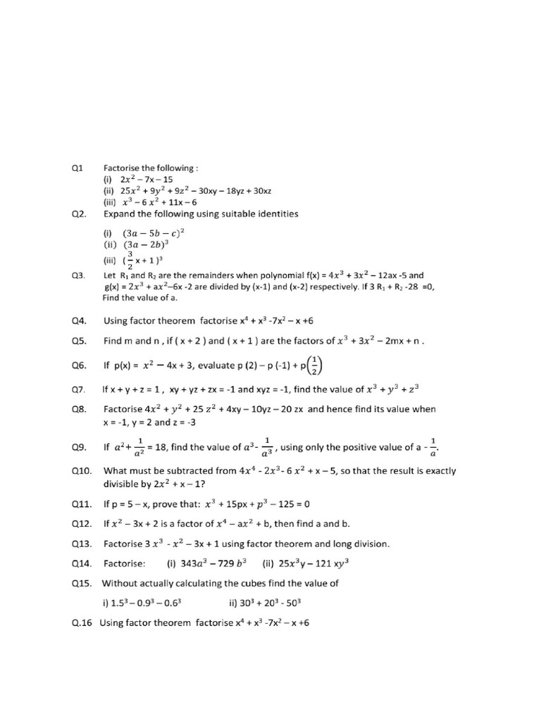 Polynomials - WS2 | PDF