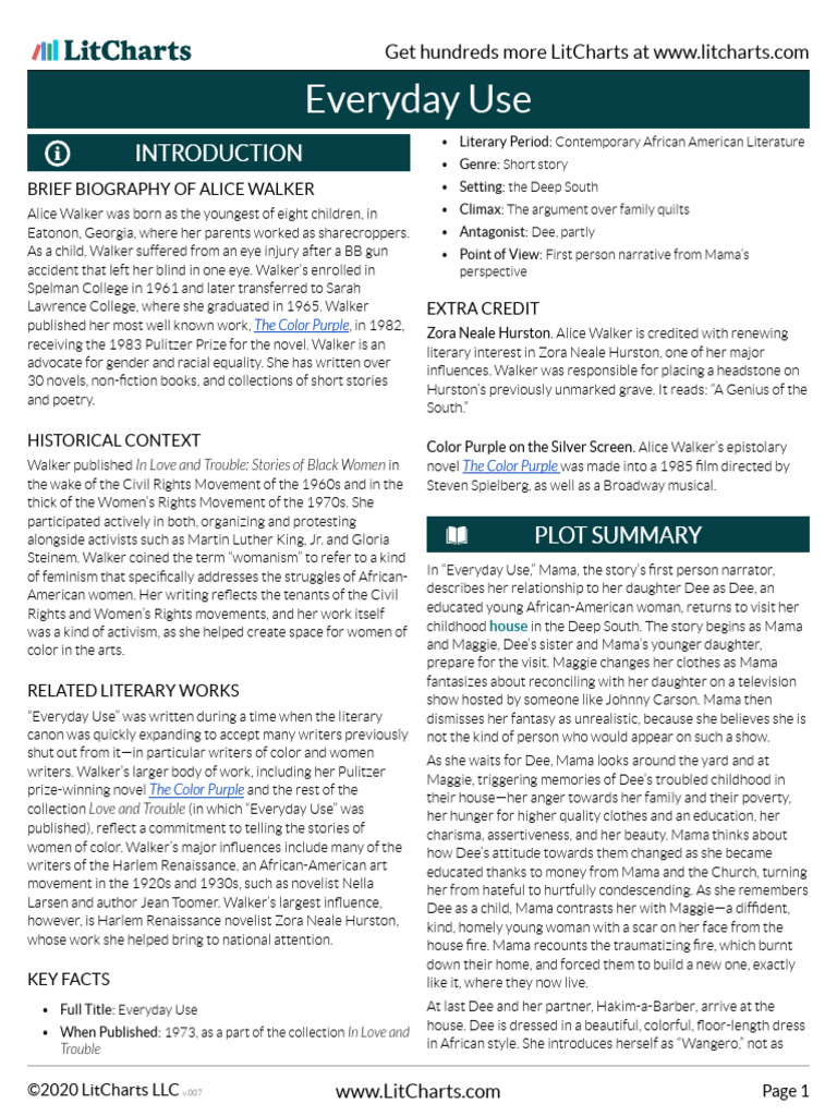 Everyday Use LitChart | PDF